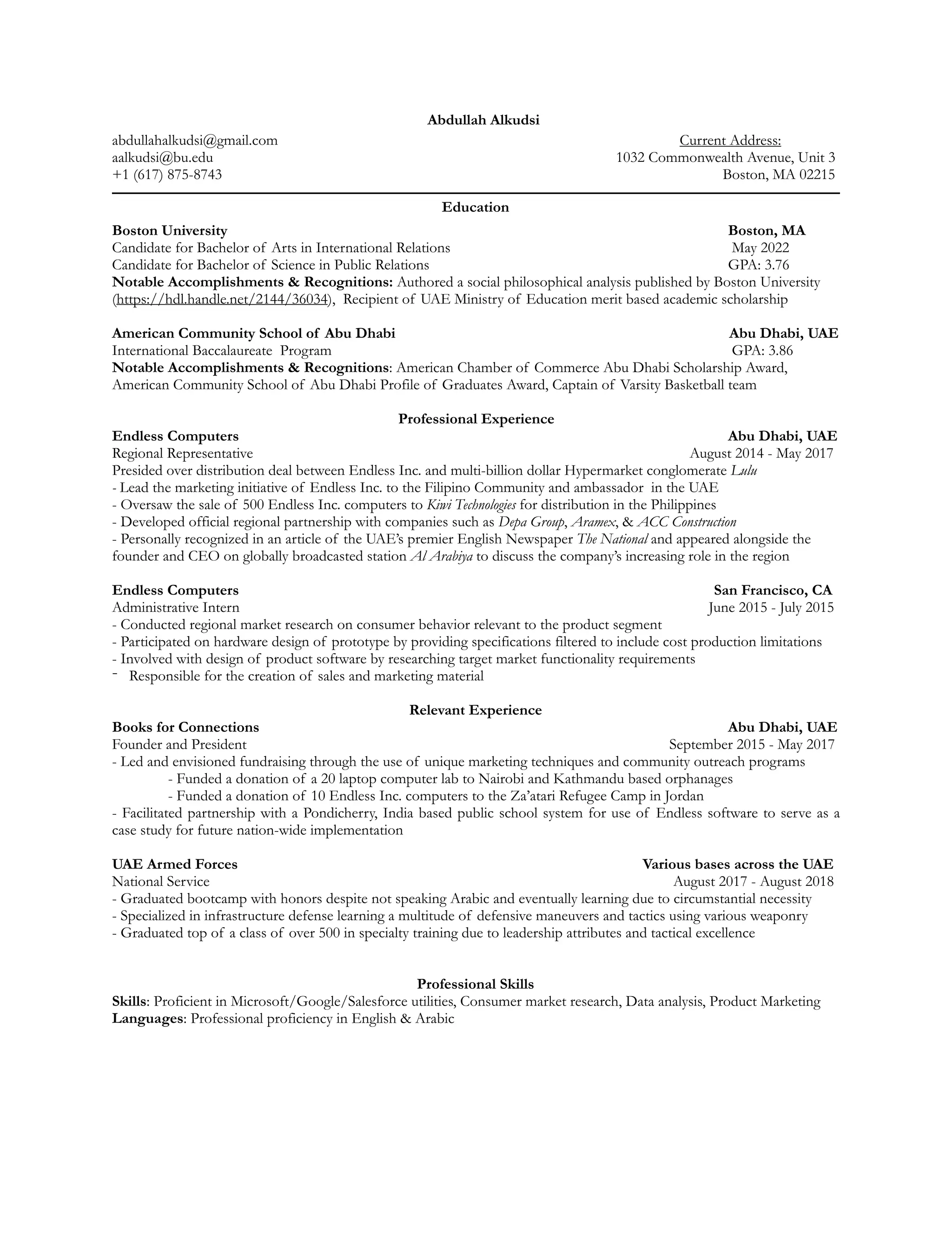 Abdullah Al Kudsi Resume | PDF