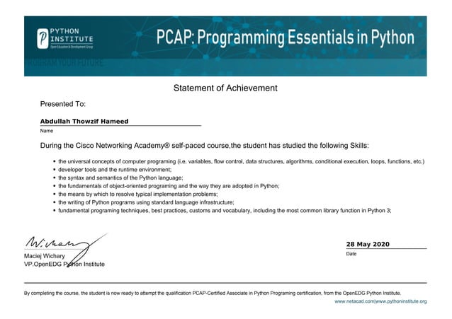Abdullah thowzif hameed pcap - python es-certificate | PPT
