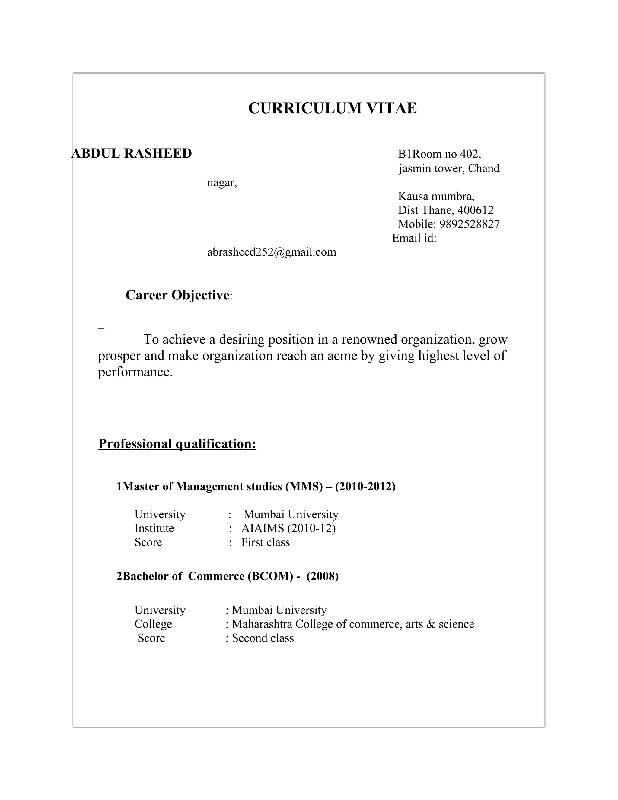 Abdul rasheed cv | DOC