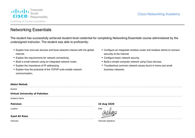 Networking Essentials Cisco Certificate Ppt