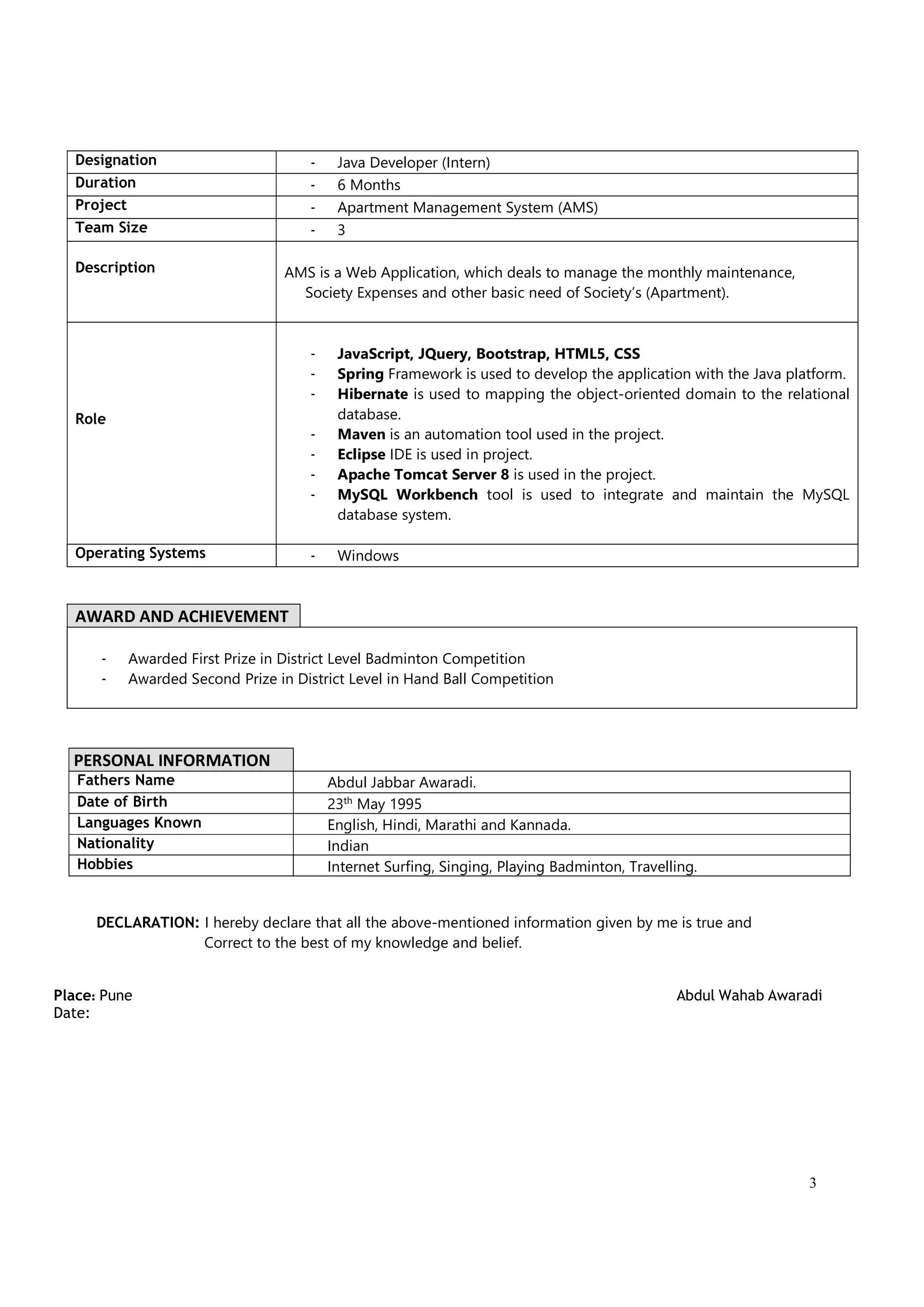 Abdul wahab resume_1+years | PDF