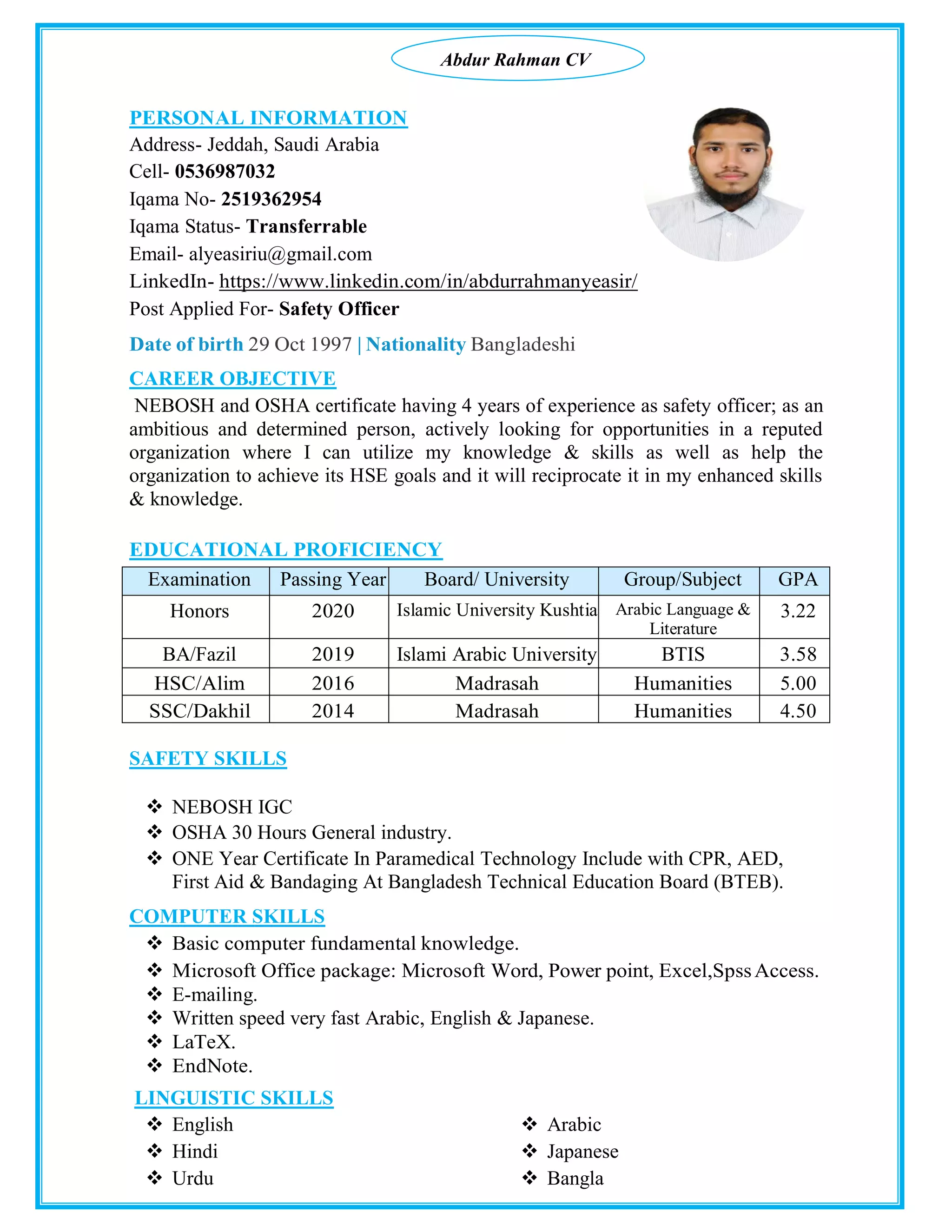 Safety Officer CV | PDF