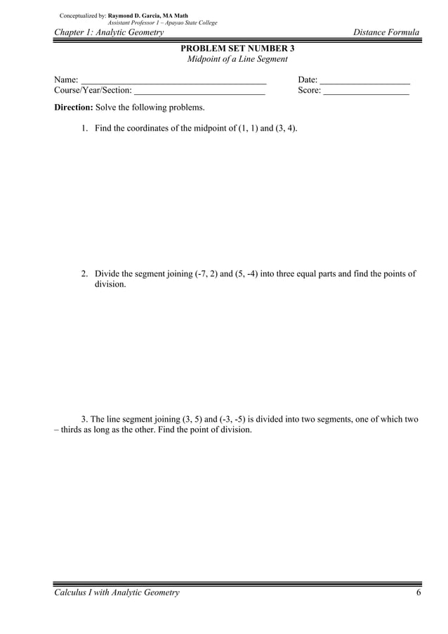 ABE 015: Introduction to Calculus with Analytic Geometry. Activity ...