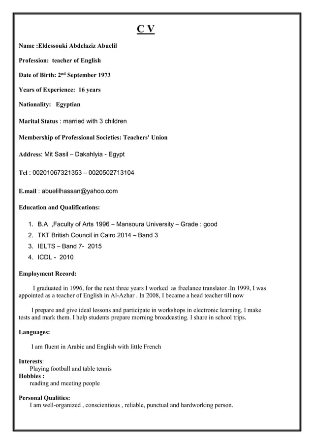 Short+CV+Template | PDF