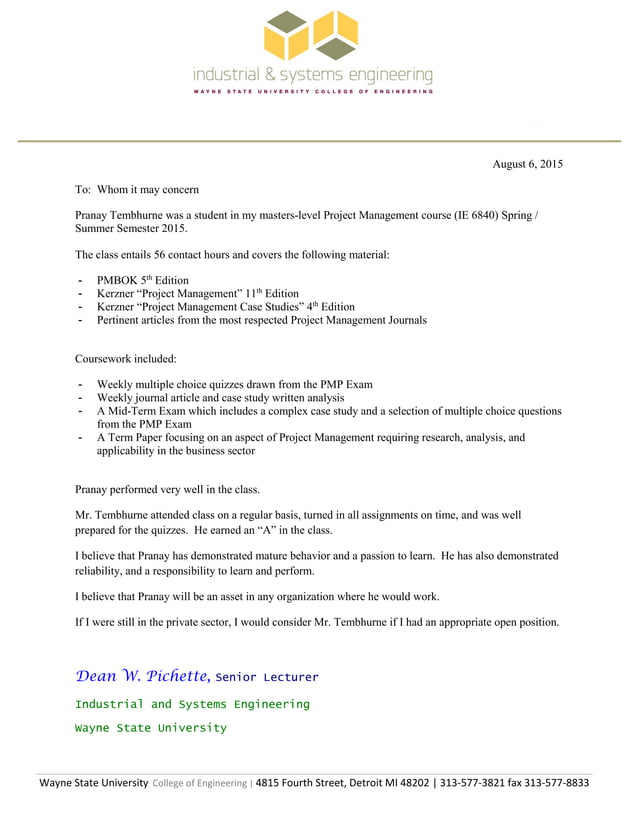 Pranay Tembhurne Recommendation Letter | PDF