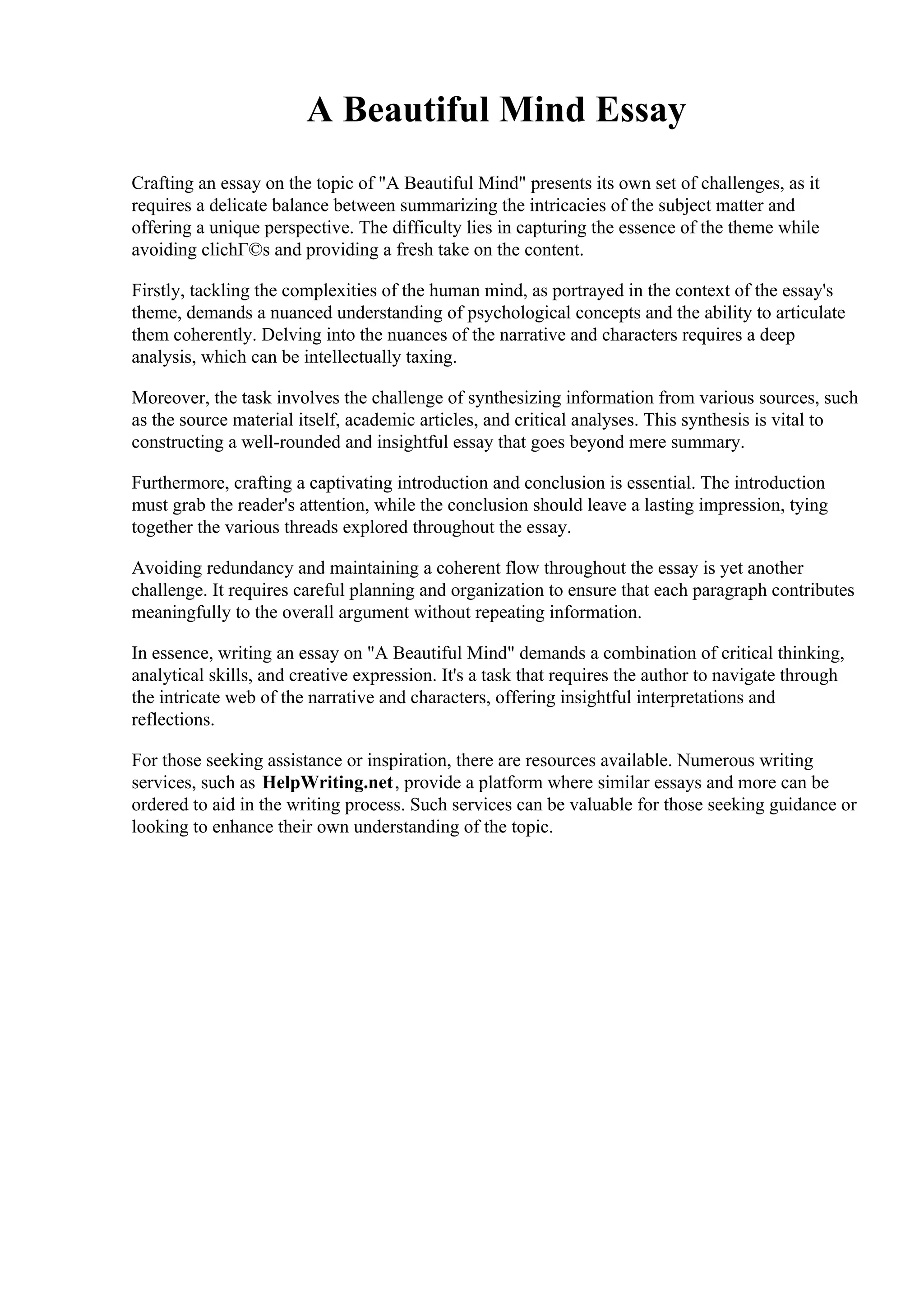 A Beautiful Mind Essay | PDF