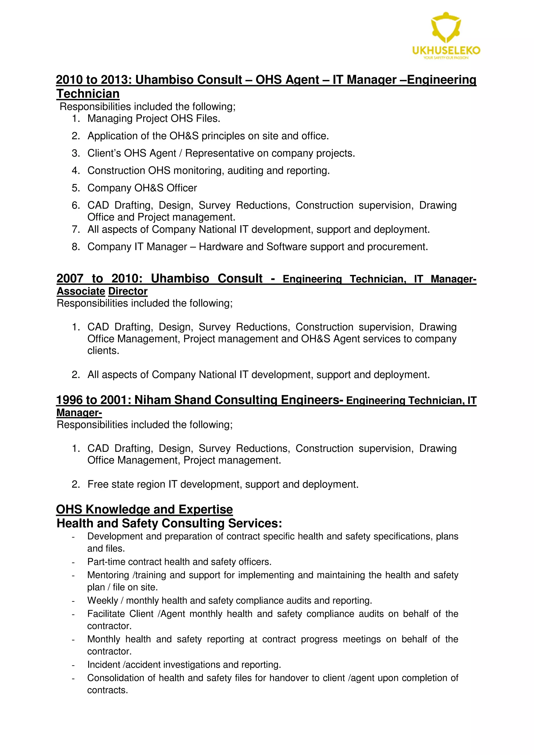 Abe jacobs occupational health and safety cv sept2017 | PDF | Civil Engineering Industry ...