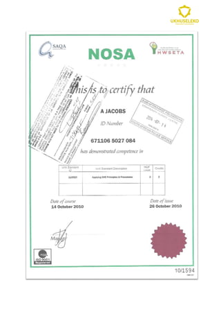 Abe jacobs occupational health and safety cv sept2017 | PDF | Civil Engineering Industry ...