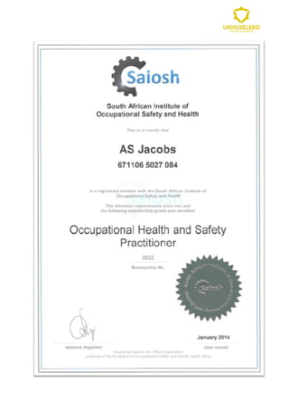 Abe jacobs occupational health and safety cv sept2017 | PDF | Civil Engineering Industry ...