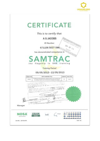 Abe jacobs occupational health and safety cv sept2017 | PDF | Civil Engineering Industry ...