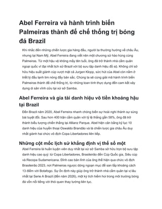 Abel Ferreira và hành trình biến Palmeiras thành đế chế thống trị bóng ...