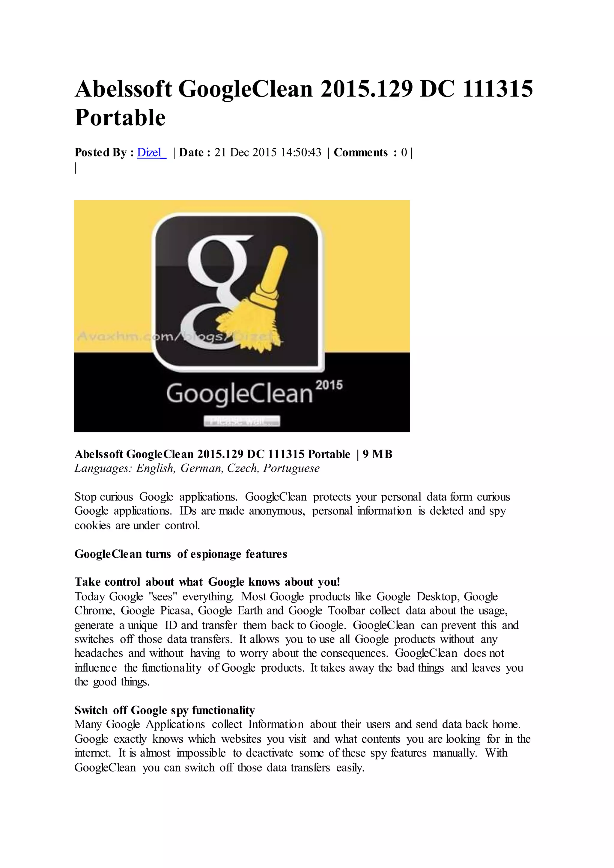 Abelssoft google clean 2015 | PDF