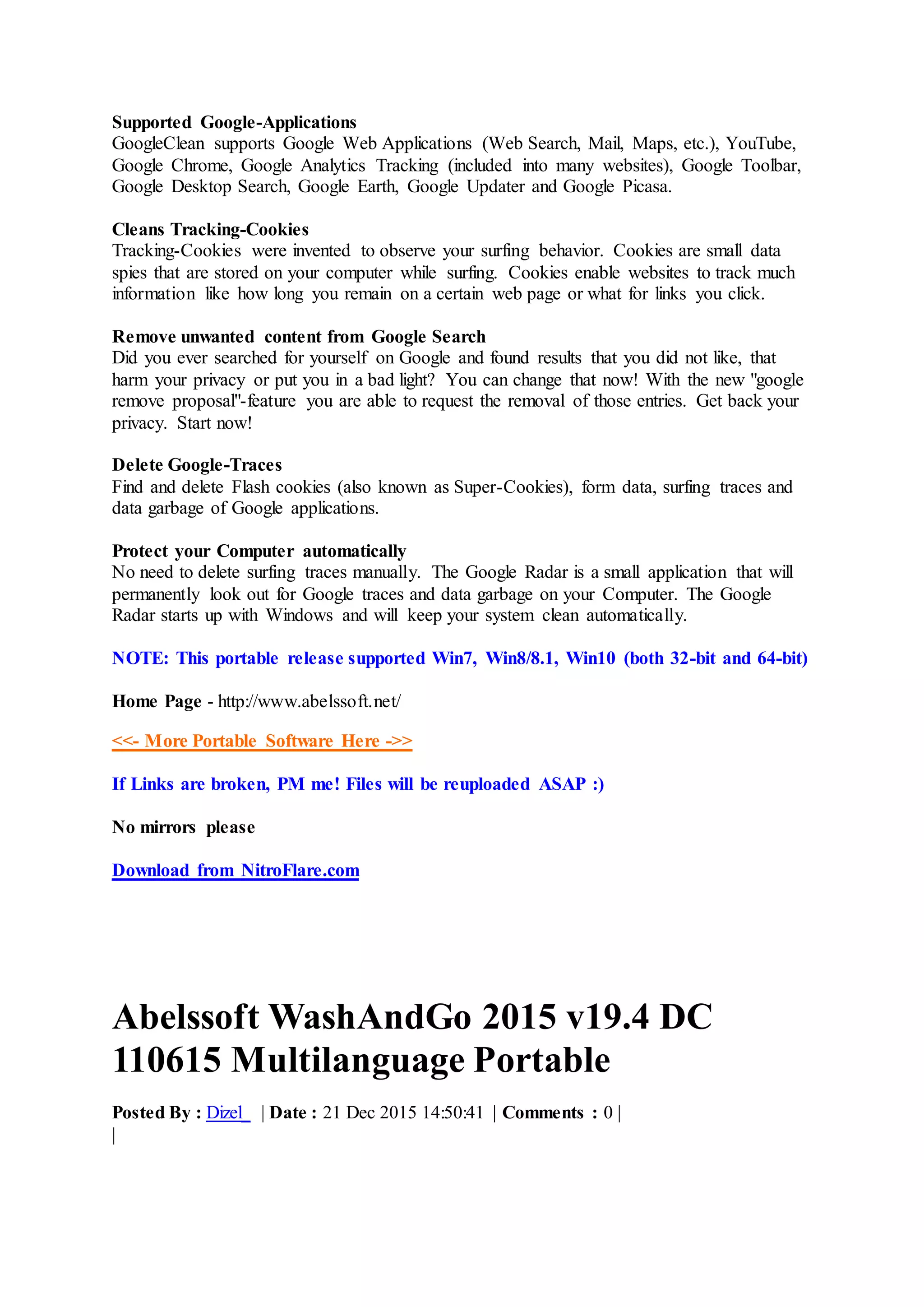 Abelssoft google clean 2015 | DOCX | Internet | Computing