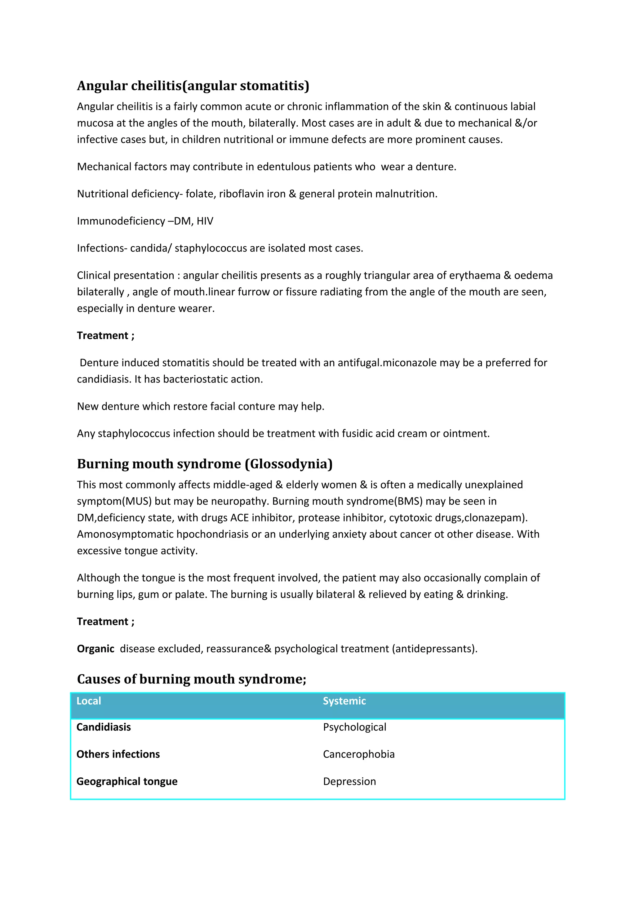 A)benign oral & tg,atypical facial pain,burning pain syndrome | DOC