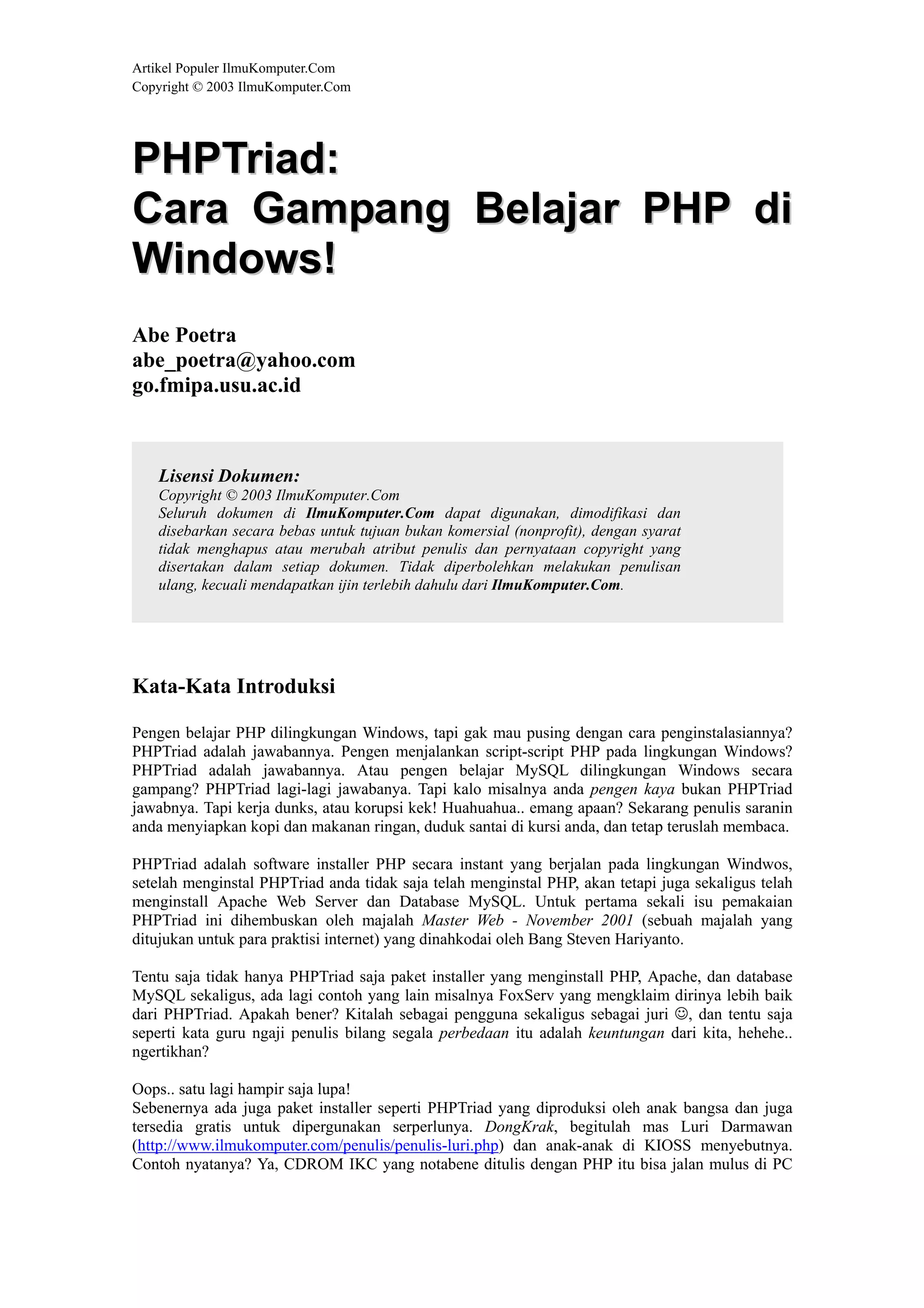 PHPTriad: Cara Gampang Belajar PHP di WINDOWS | PDF