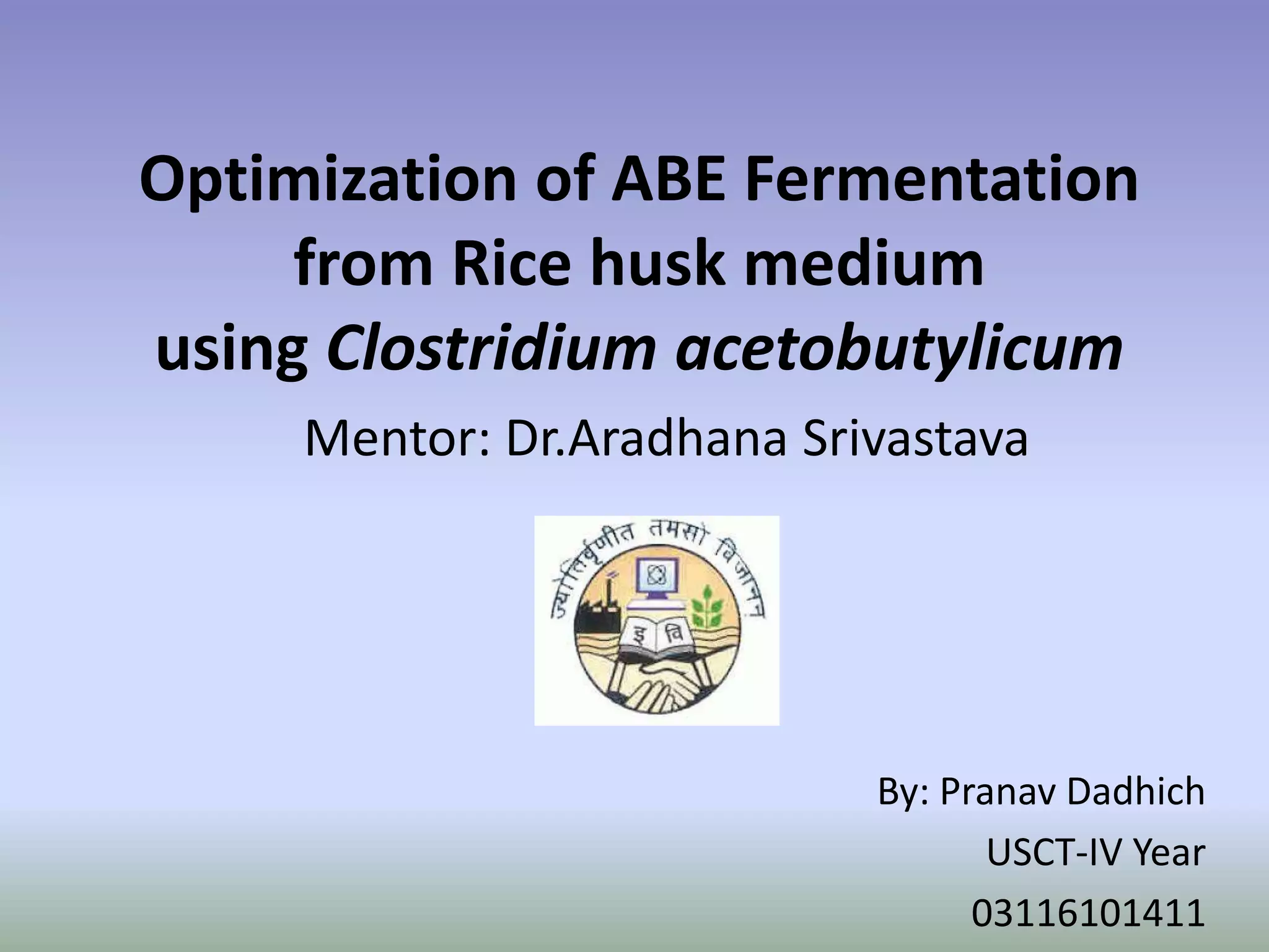 Optimization of ABE Fermentation from Rice Husk Medium using ...