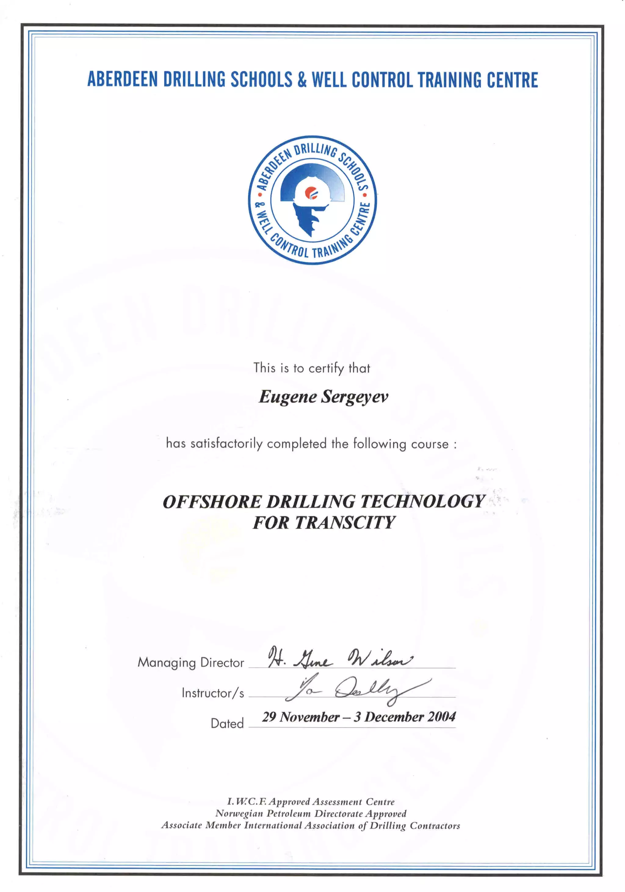 Offshore Drilling Technology Certificate - 2004 | PDF | Woodworking | Arts and Crafts