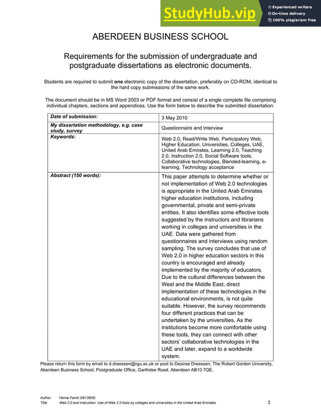 ABERDEEN BUSINESS SCHOOL Masters Submission Copyright Declaration Form ...
