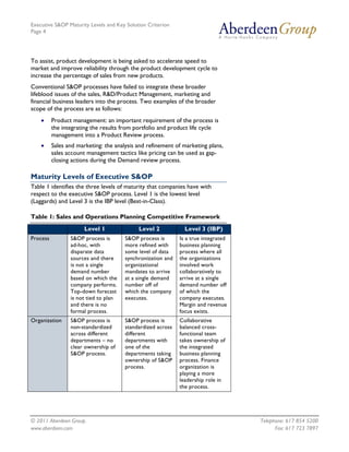 Aberdeen executive sales and operations planning maturity levels and ...