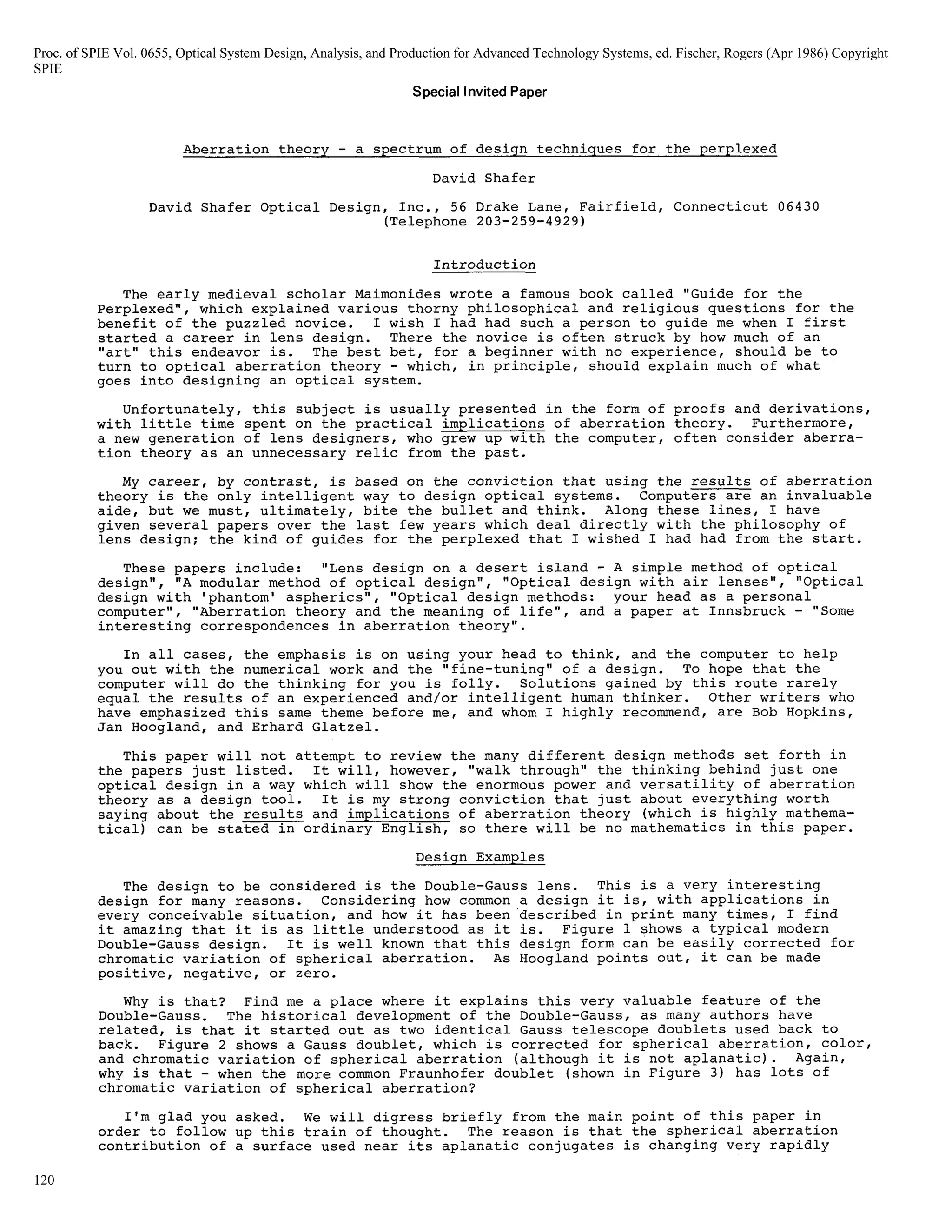 Aberration theory - A spectrum of design techniques for the perplexed ...