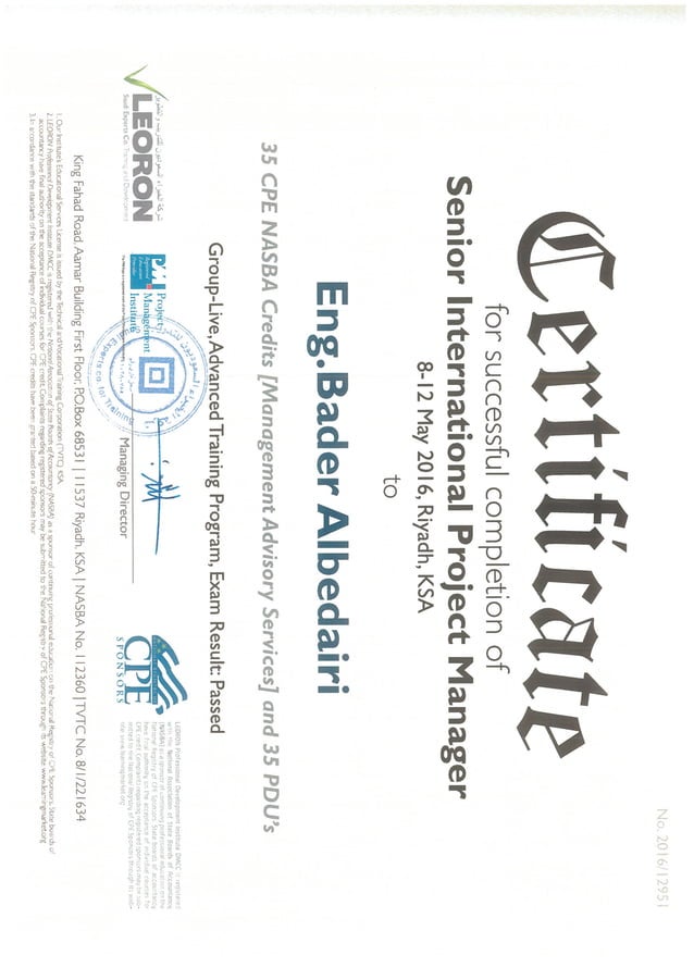 Senior International Project Manager Certificate | PDF