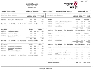 Medical School Transcript Sample