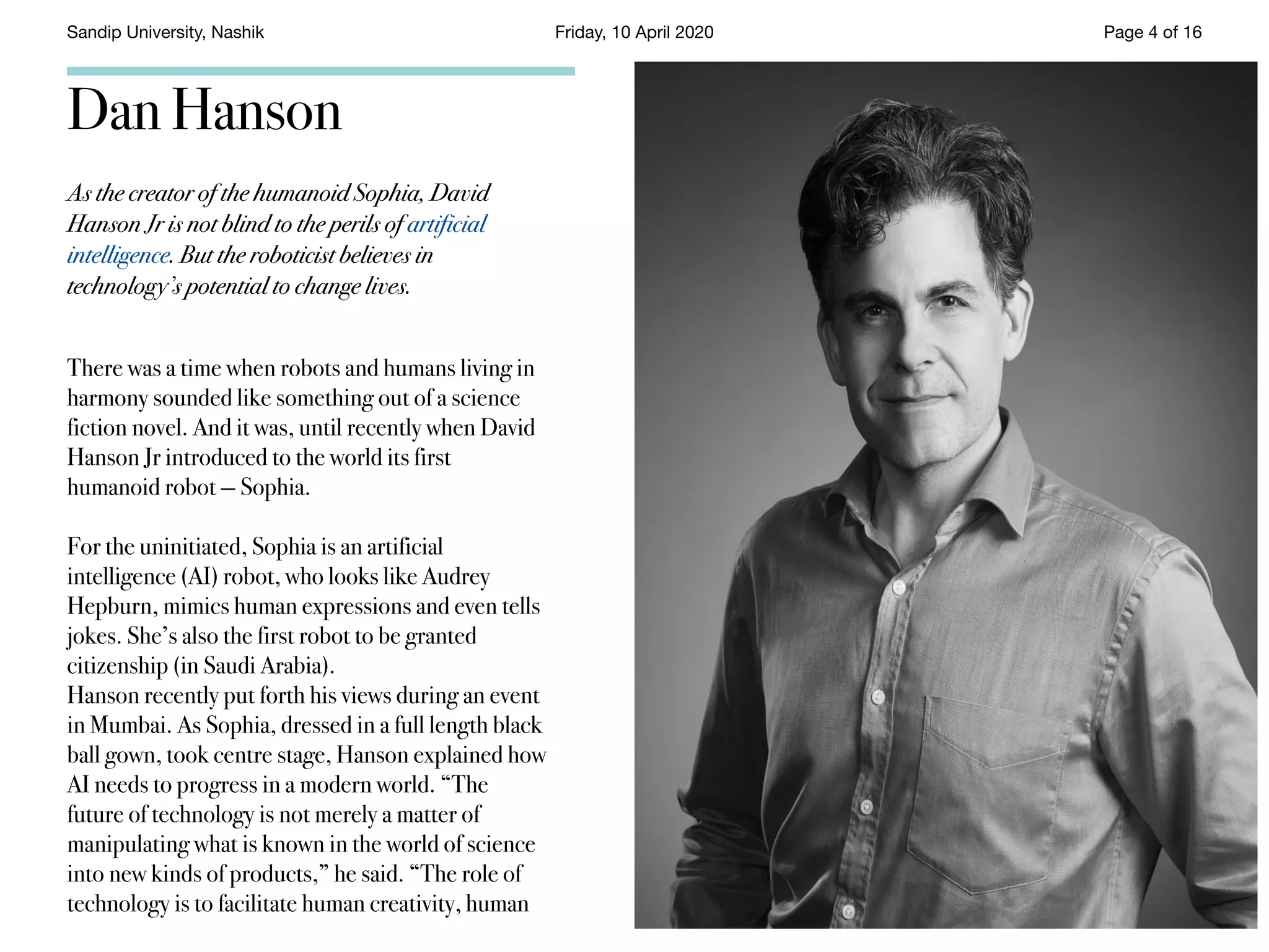 Presentation on Sophia Robot | PDF