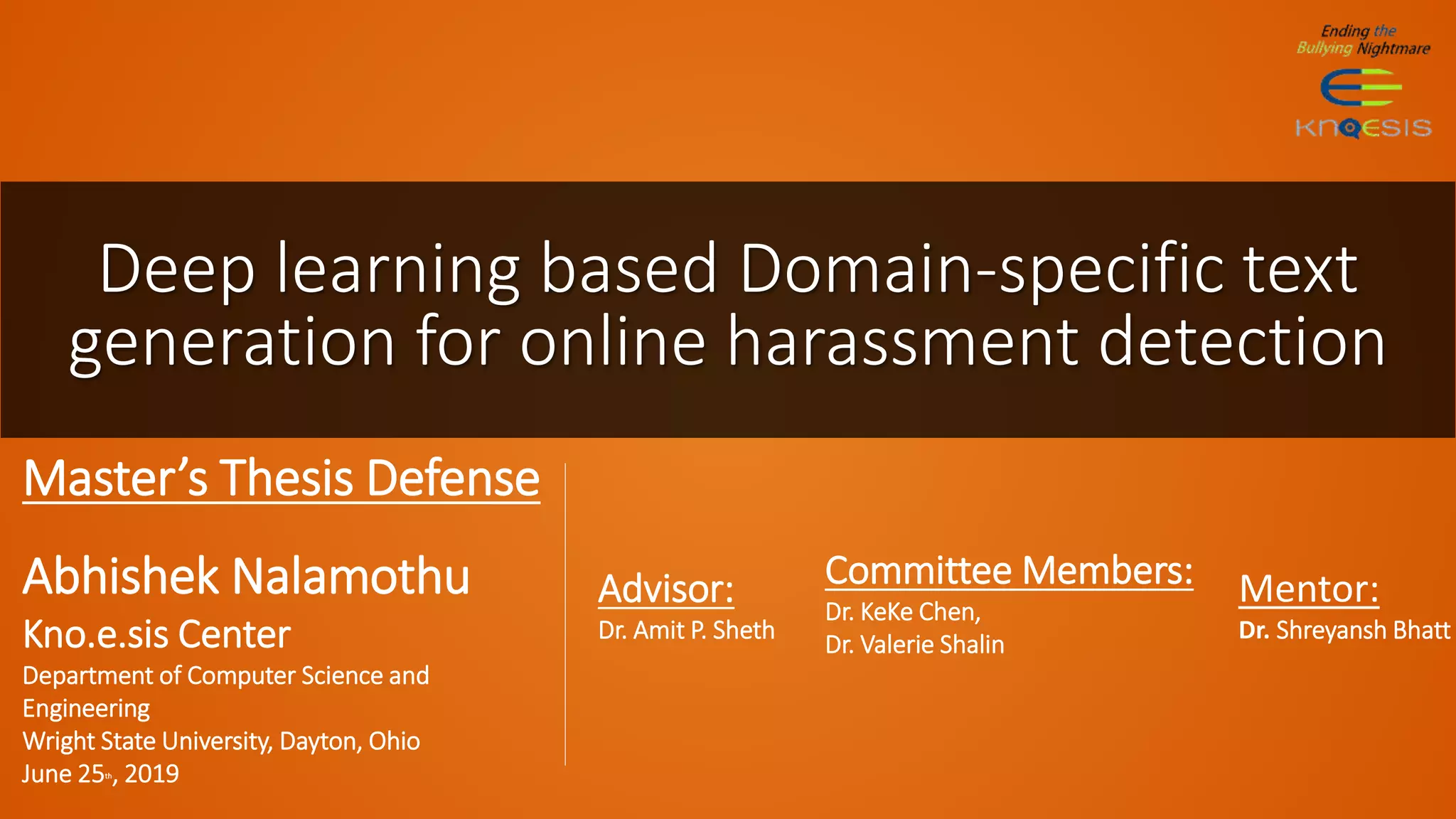 Deep Learning Based Domain Specific Text Generation For Online Harassment Detection Ppt