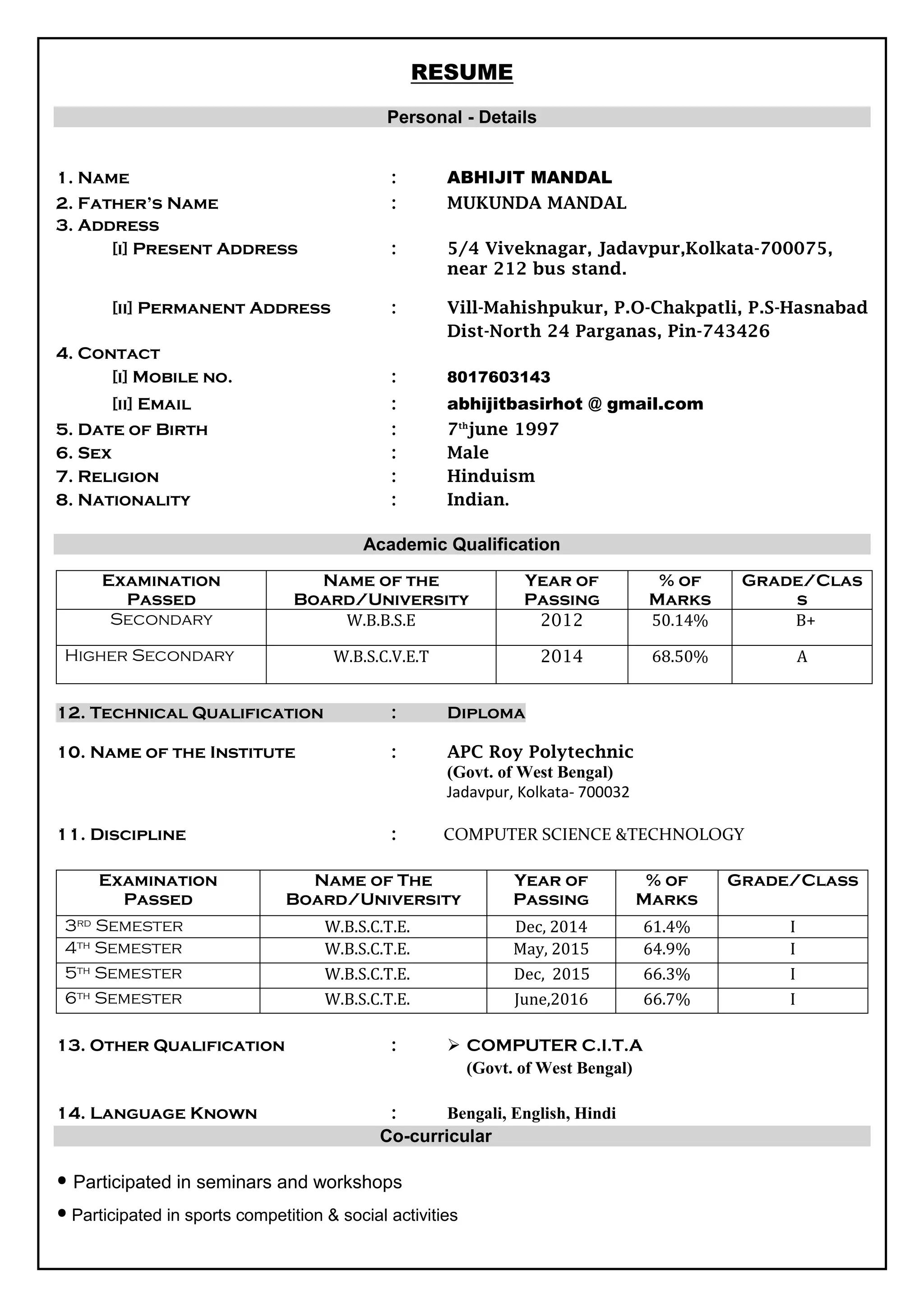 Abhijit mandal --- RESUME | PDF