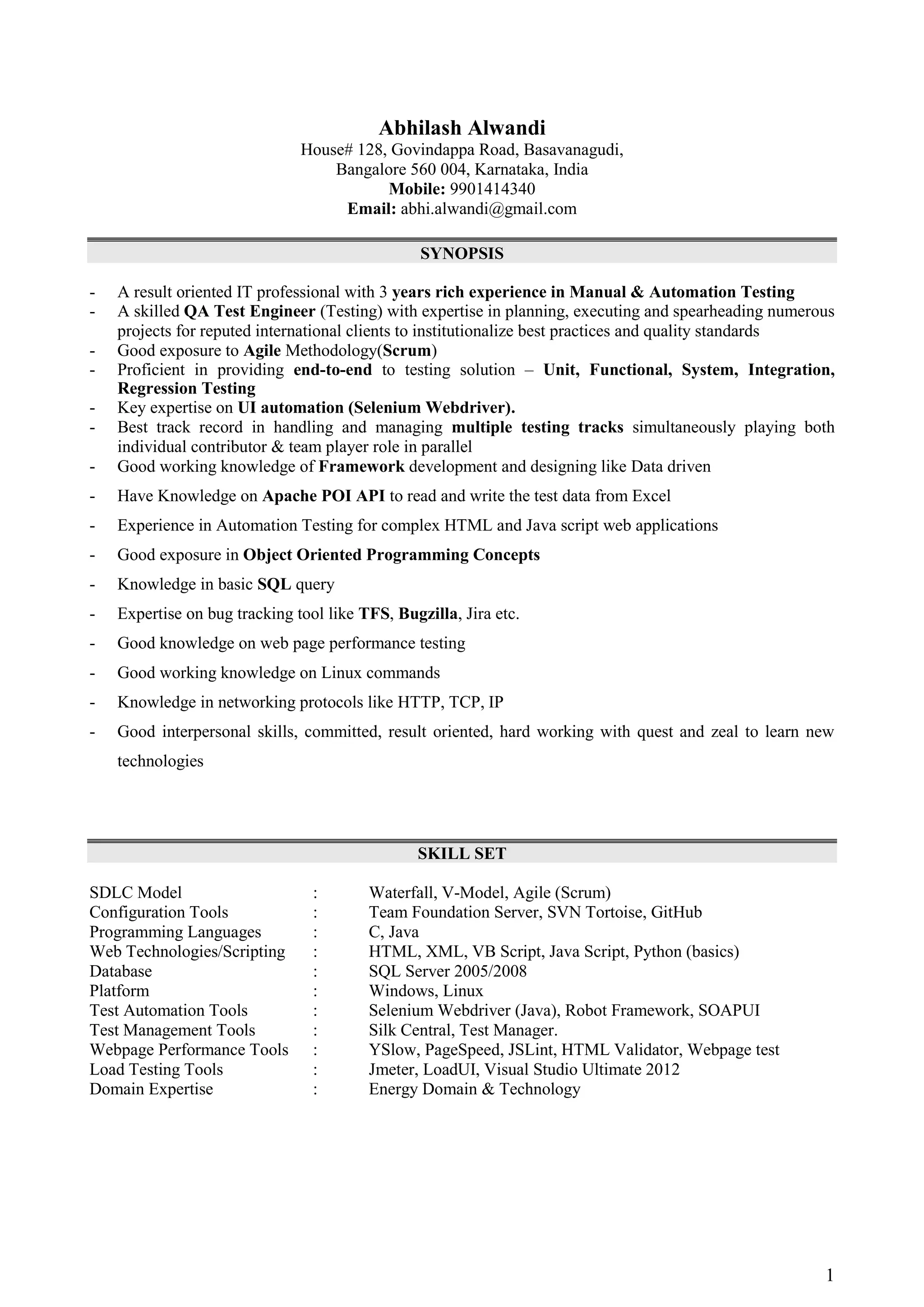 Abhilash Alwandi resume | PDF