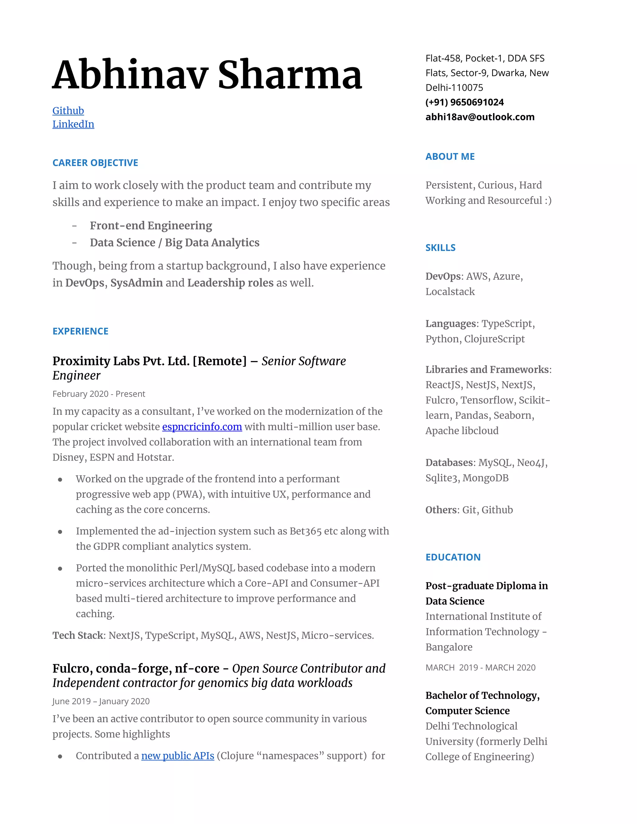 Abhinav_Sharma_CV_30_07_2020 | PDF | Computer Software and Applications | Computing