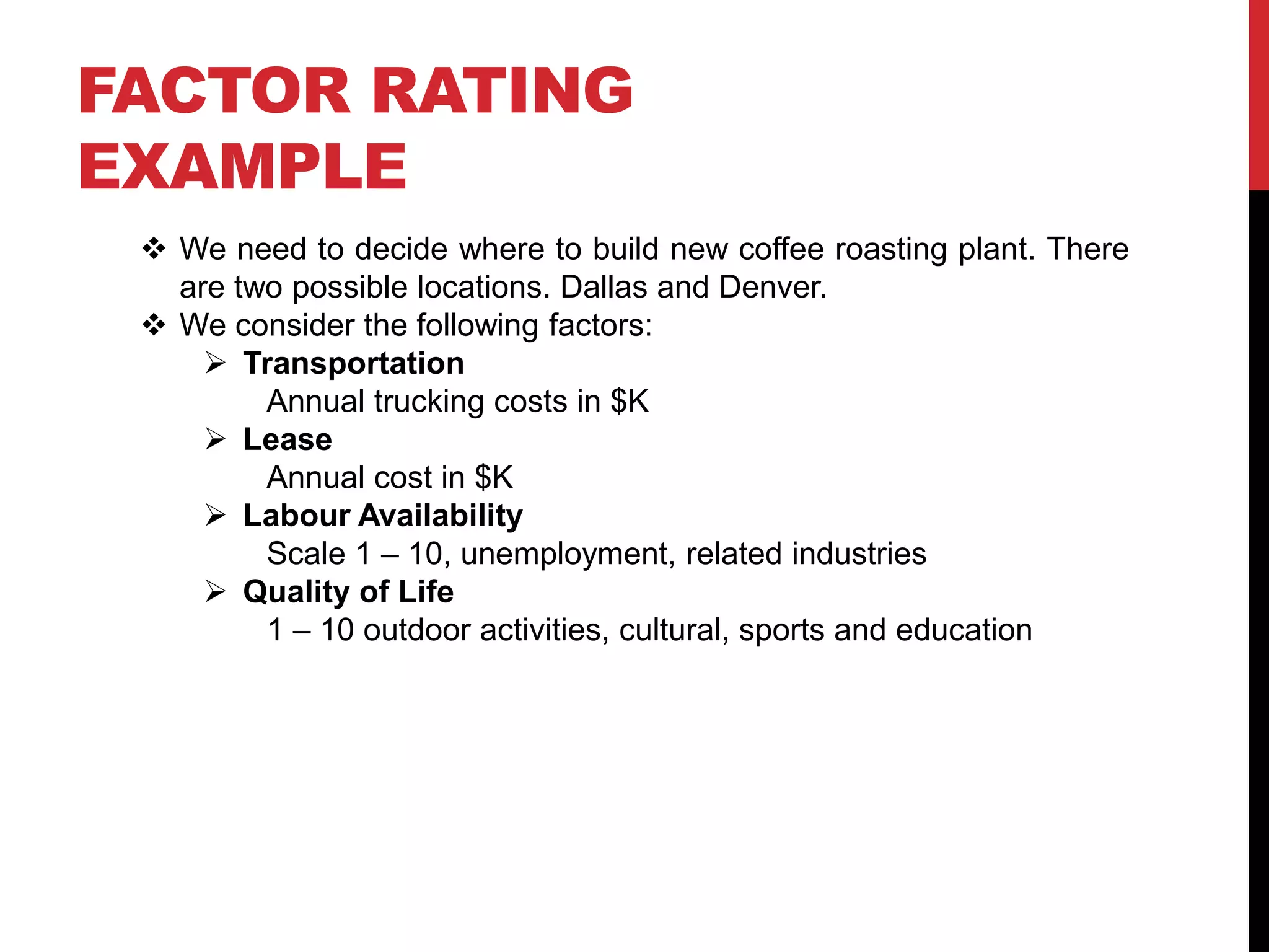 Abhi rana)factor rating method of plant location | PPTX