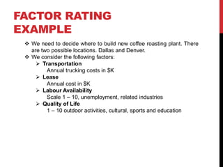 Abhi rana)factor rating method of plant location | PPTX