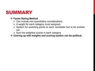 Abhi rana)factor rating method of plant location | PPTX