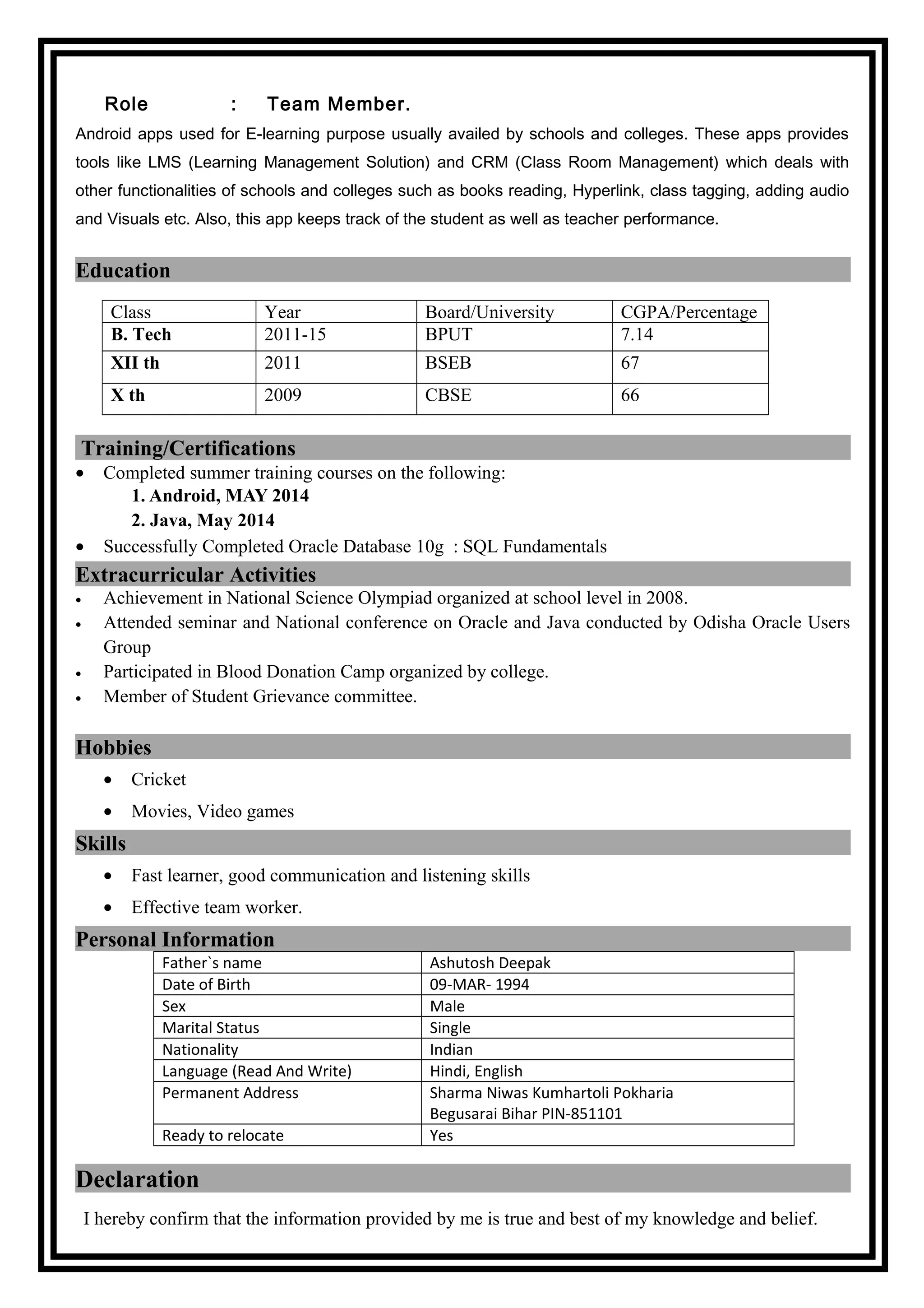 Abhiresume | DOC | Databases | Computer Software and Applications