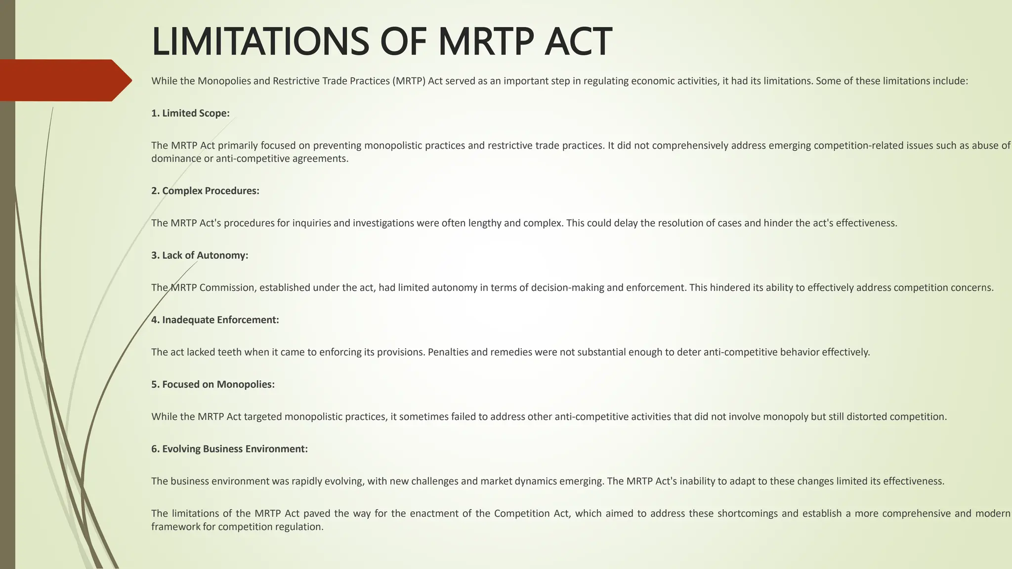 PRESENTATION ON METAMORPHOSIS OF MRTP ACT 1969 TO COMPETITION ACT 2002 ...