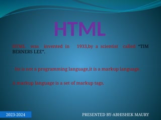 abhishek.pptx On HTML and CSS for mini project b tech | PPTX | Web Design and HTML | Internet