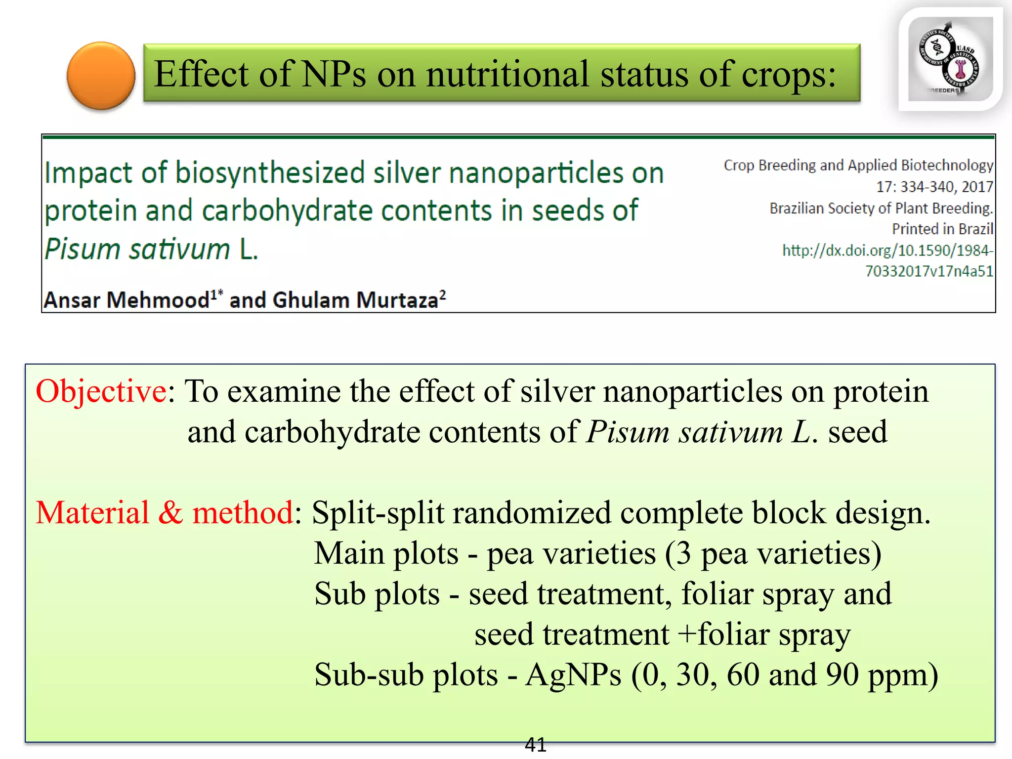 Nanotechnology for crop improvement | PDF