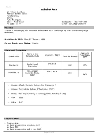 Abhishek jana cv | DOCX