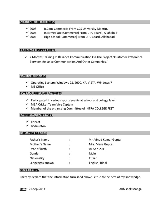Abhishek mangal cv | DOCX