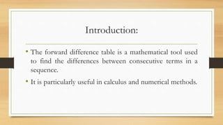 Forward difference table- A maths calculus tool.pptx