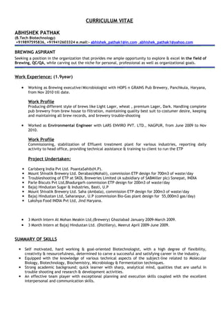 Abhishek Pathak Cv | DOC | Biotech and Biomedical Industry | Industries