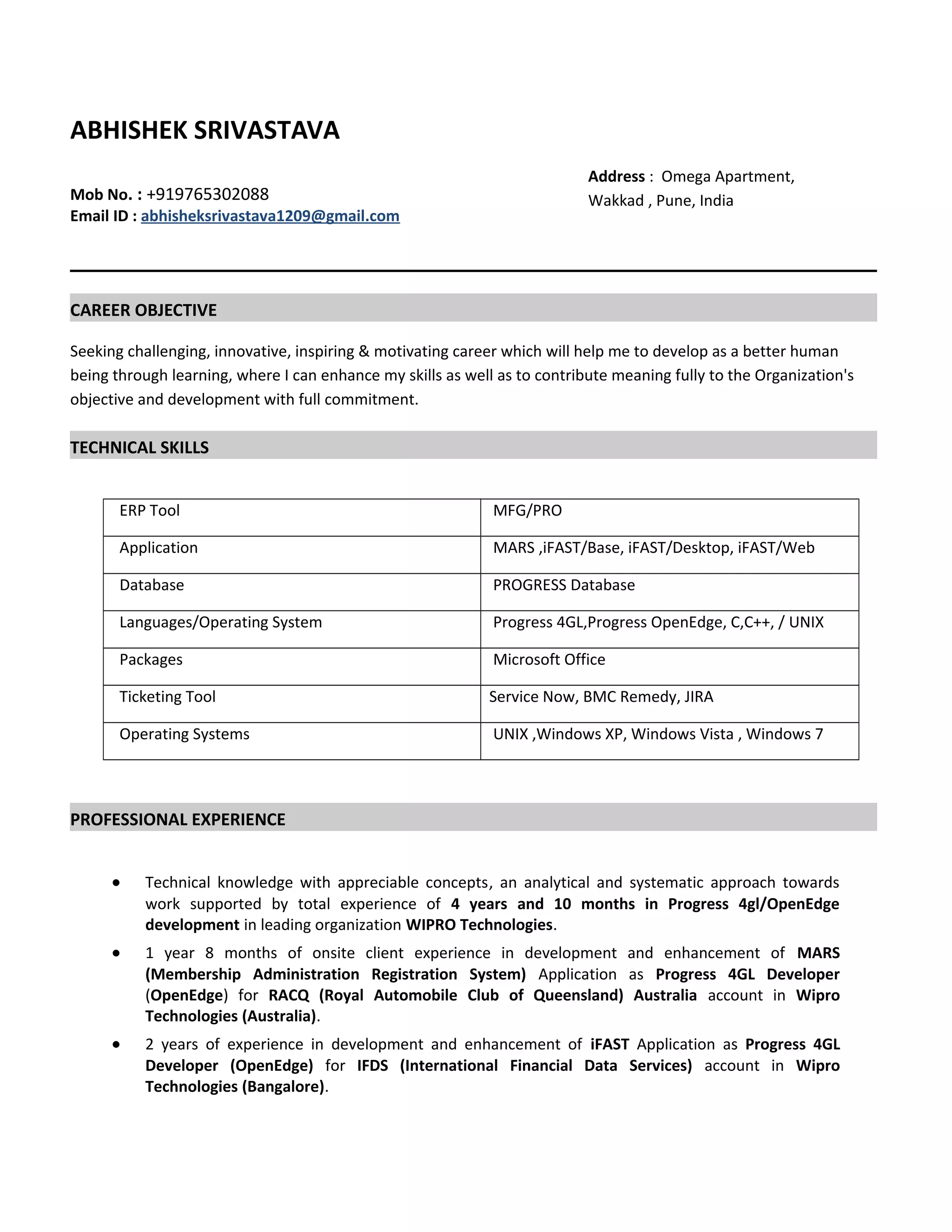 Abhishek Srivastava (Progress 4GL/OpenEdge Developer) | DOC