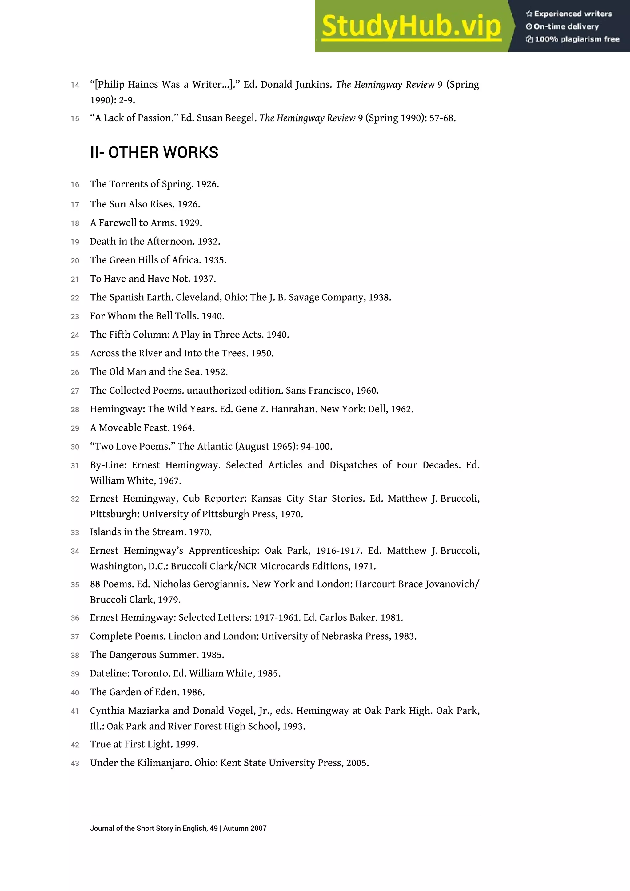 A Bibliography Of Ernest Hemingway | PDF