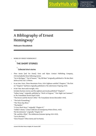A Bibliography Of Ernest Hemingway | PDF