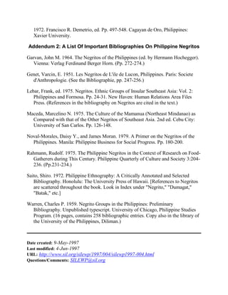 A bibliography of the agta negritos of eastern luzon, philippines | PDF