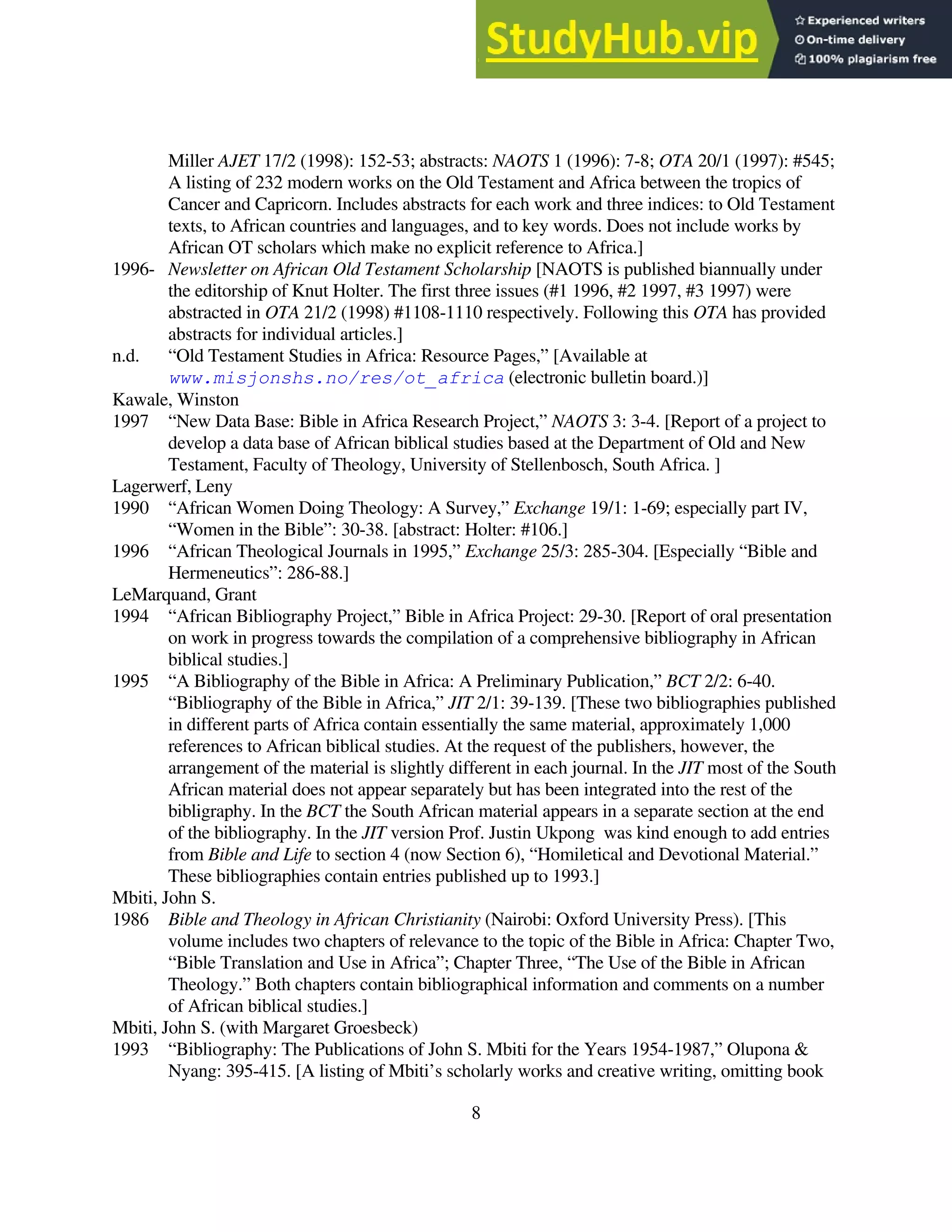 A Bibliography Of The Bible In Africa | PDF