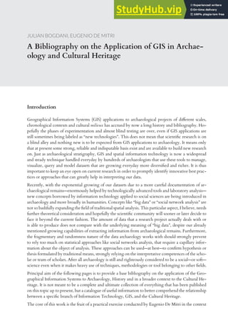 A Bibliography On The Application Of GIS In Archaeology And Cultural Heritage | PDF