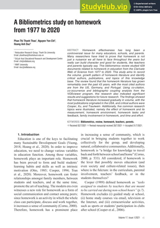 A Bibliometrics Study On Homework From 1977 To 2020 | PDF