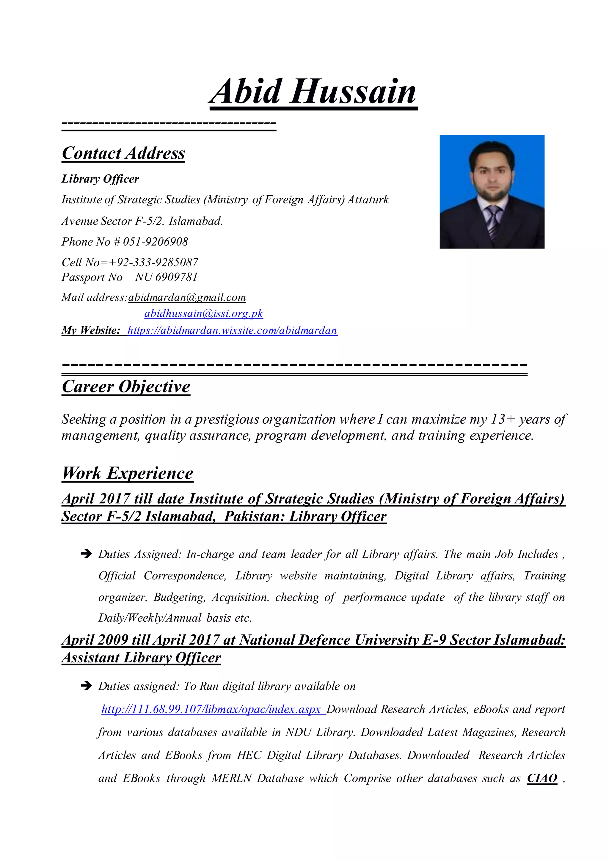Abid hussain cv 2018 | PDF